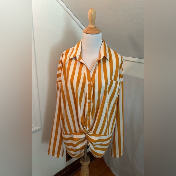 Sucrefas | Tops | Fashionable Gold And White Striped Blouse | Poshmark